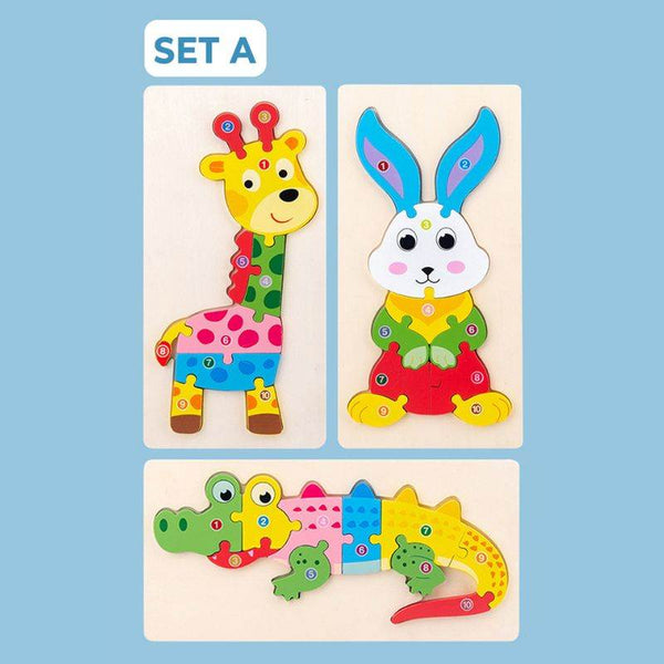 Montessori 3D Animal Shaped Puzzle (Set of 3) - Little Learners Toys