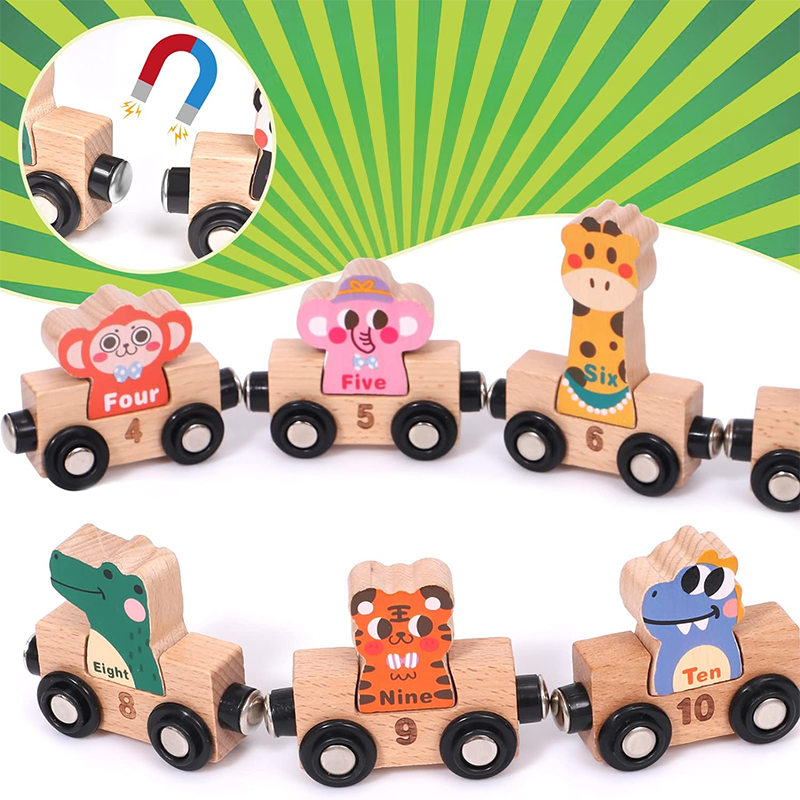 Wooden Animals Numbers Magnetic Train Set Little Learners Toys